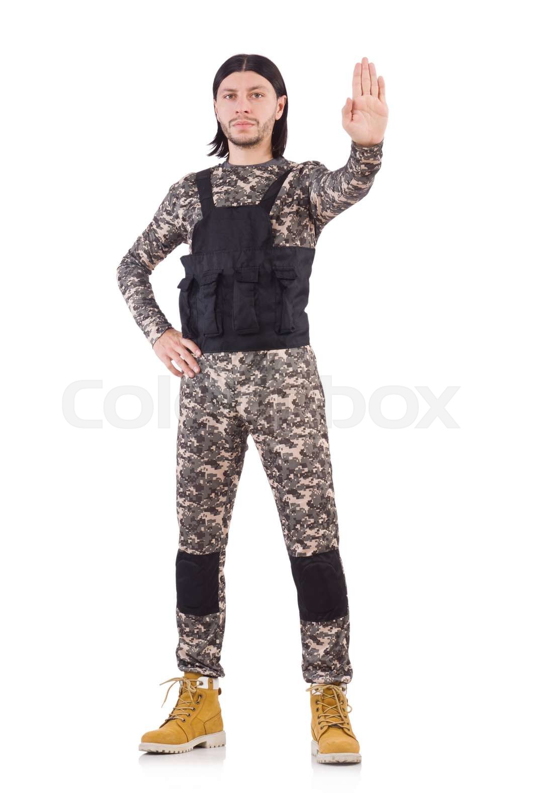 Young man in military uniform isolated on white | Stock image | Colourbox
