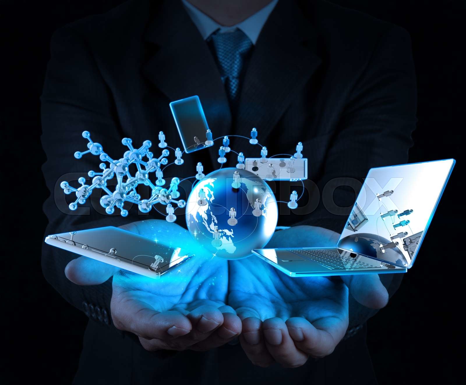 businessman shows modern technology | Stock image | Colourbox