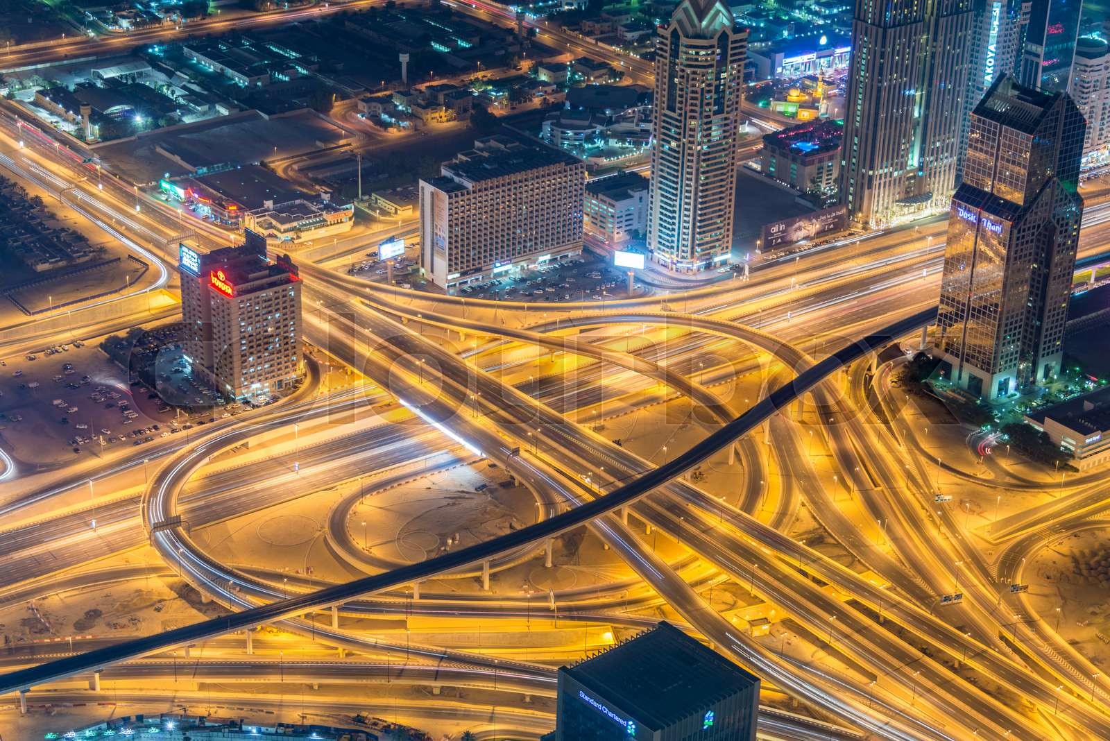 Dubai road junction during night hours | Stock image | Colourbox