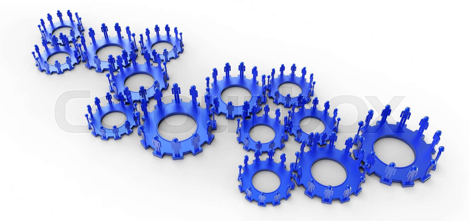 Model of 3d figures on connected cogs | Stock image | Colourbox