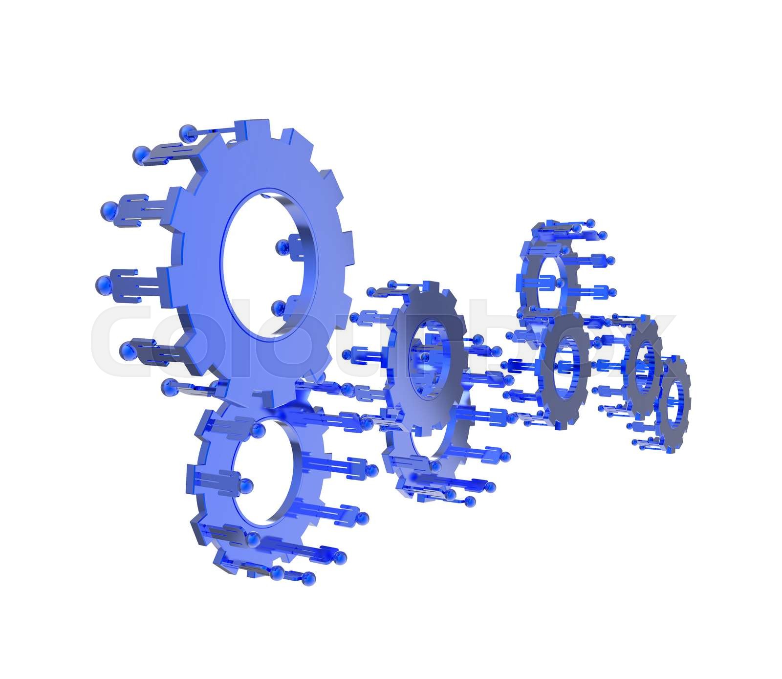 Model of 3d figures on connected cogs | Stock image | Colourbox
