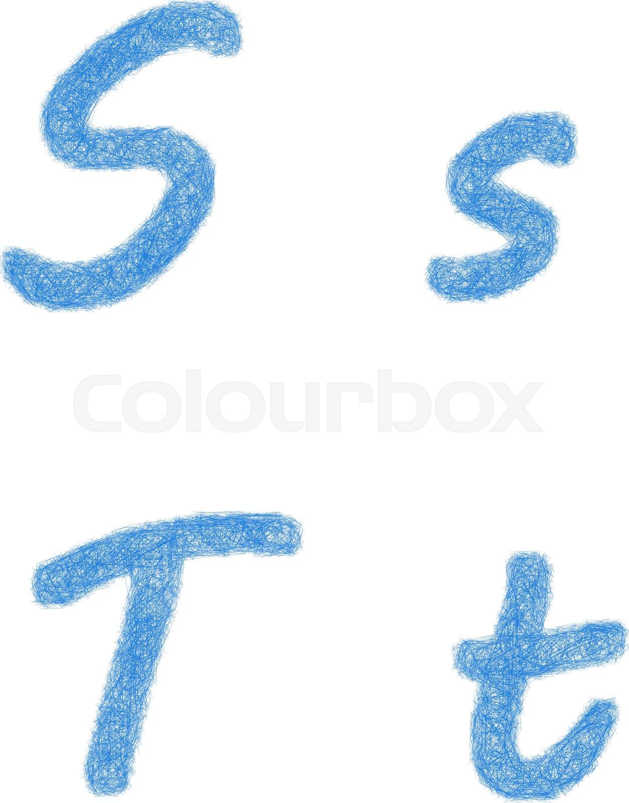 Blue sketch font set - letters S, T | Stock vector | Colourbox