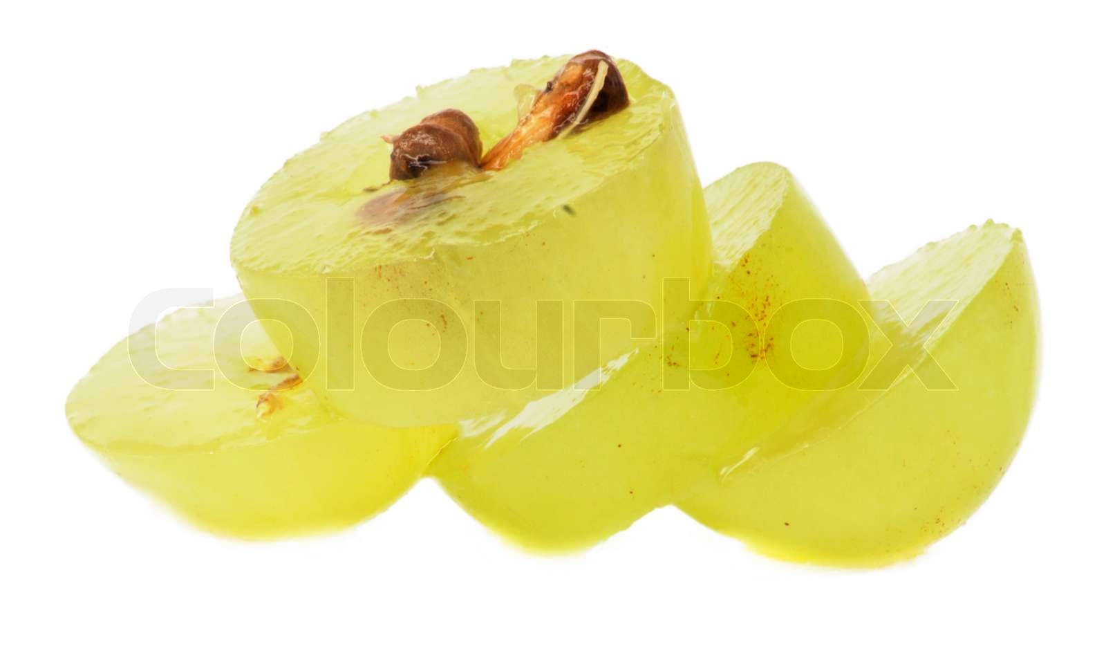 Translucent slice of green grape fruit, macro isolated on white | Stock ...
