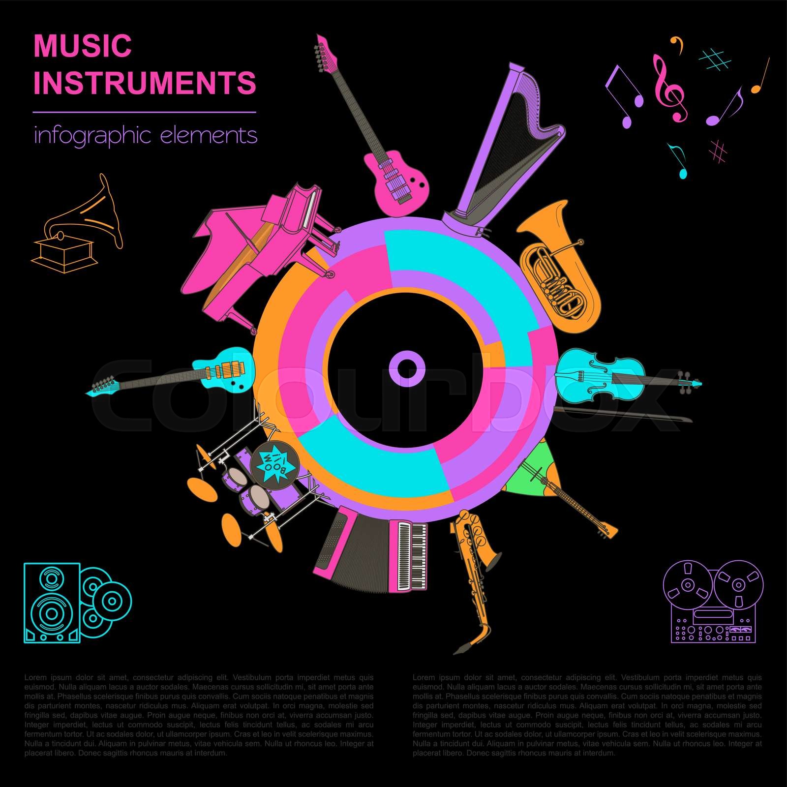 Musical instruments graphic template. All types of musical instruments ...