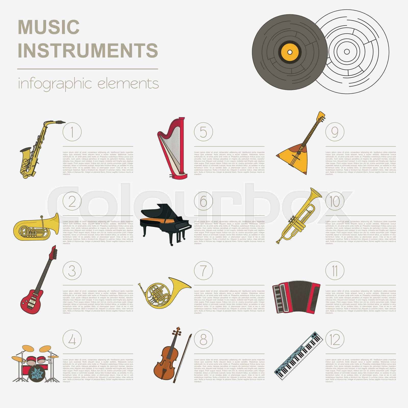 Musical instruments graphic template. All types of musical instruments ...