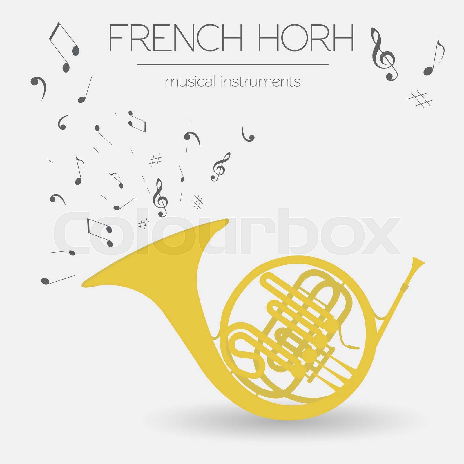 Musical instruments graphic template. French horn. | Stock vector ...