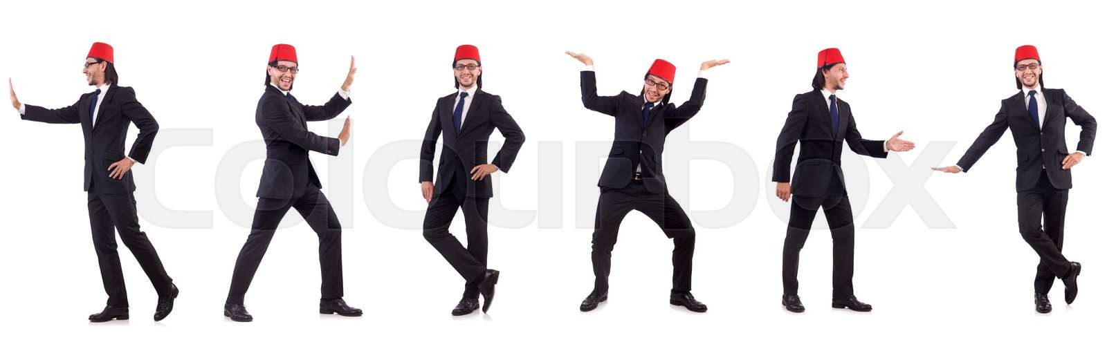 Man wearing fez hat isolated on white | Stock image | Colourbox