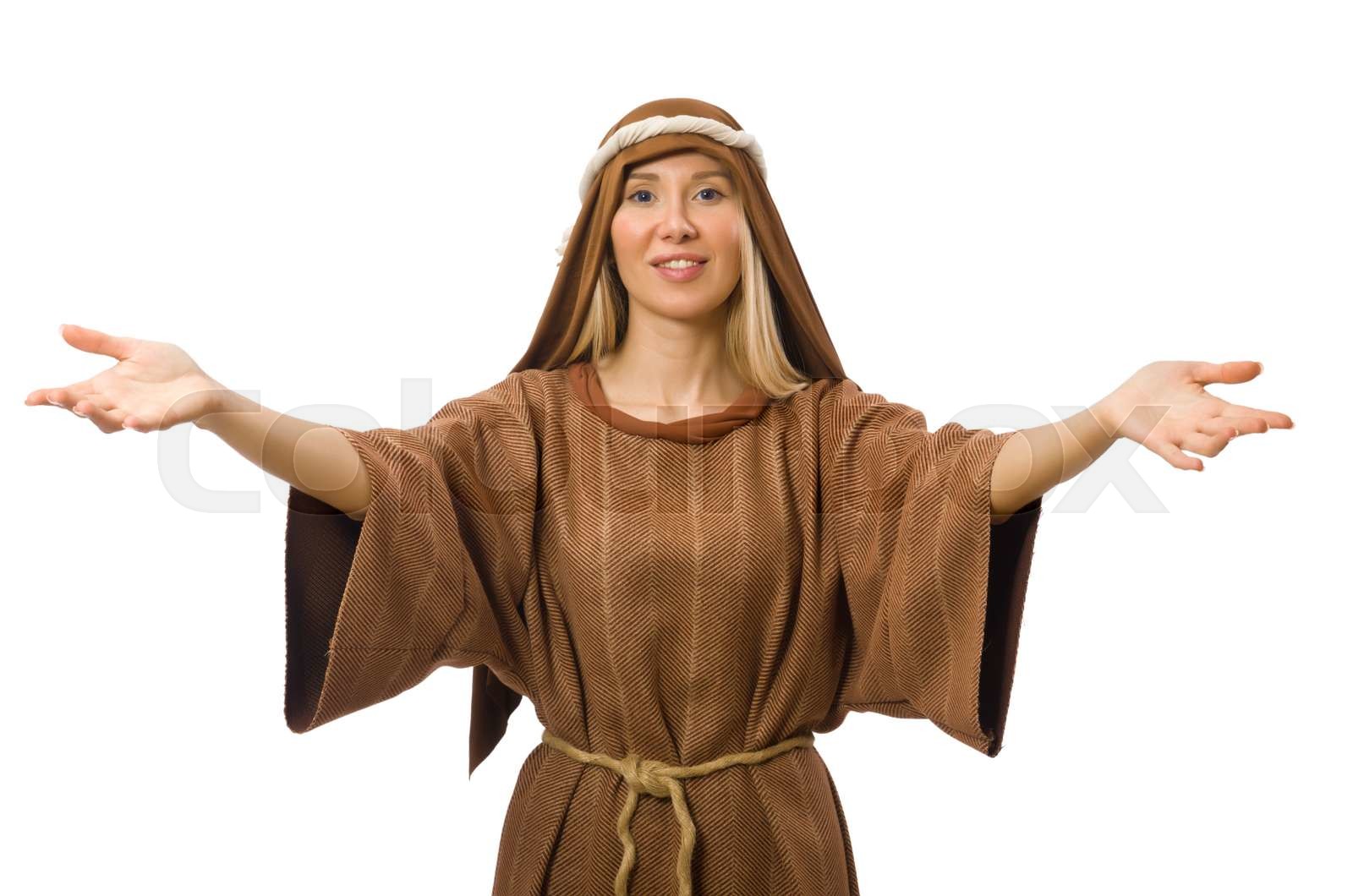 Woman wearing medieval arab clothing on white | Stock image | Colourbox