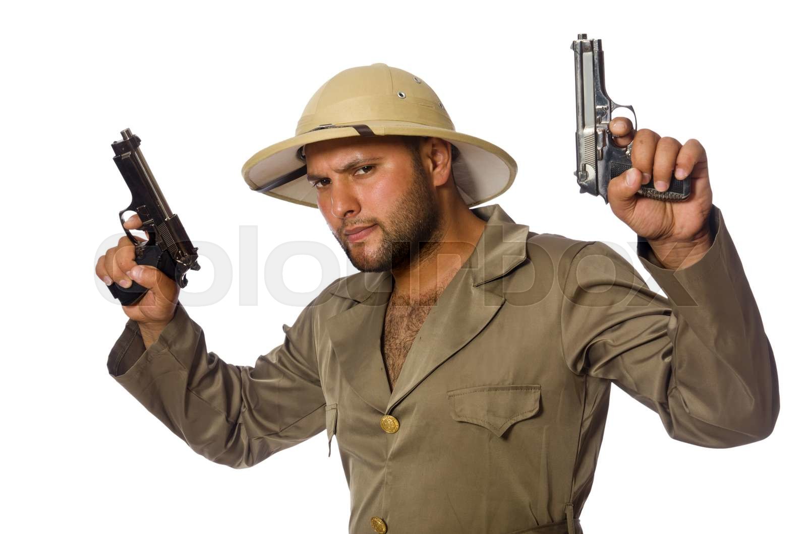Man with gun isolated on white | Stock image | Colourbox