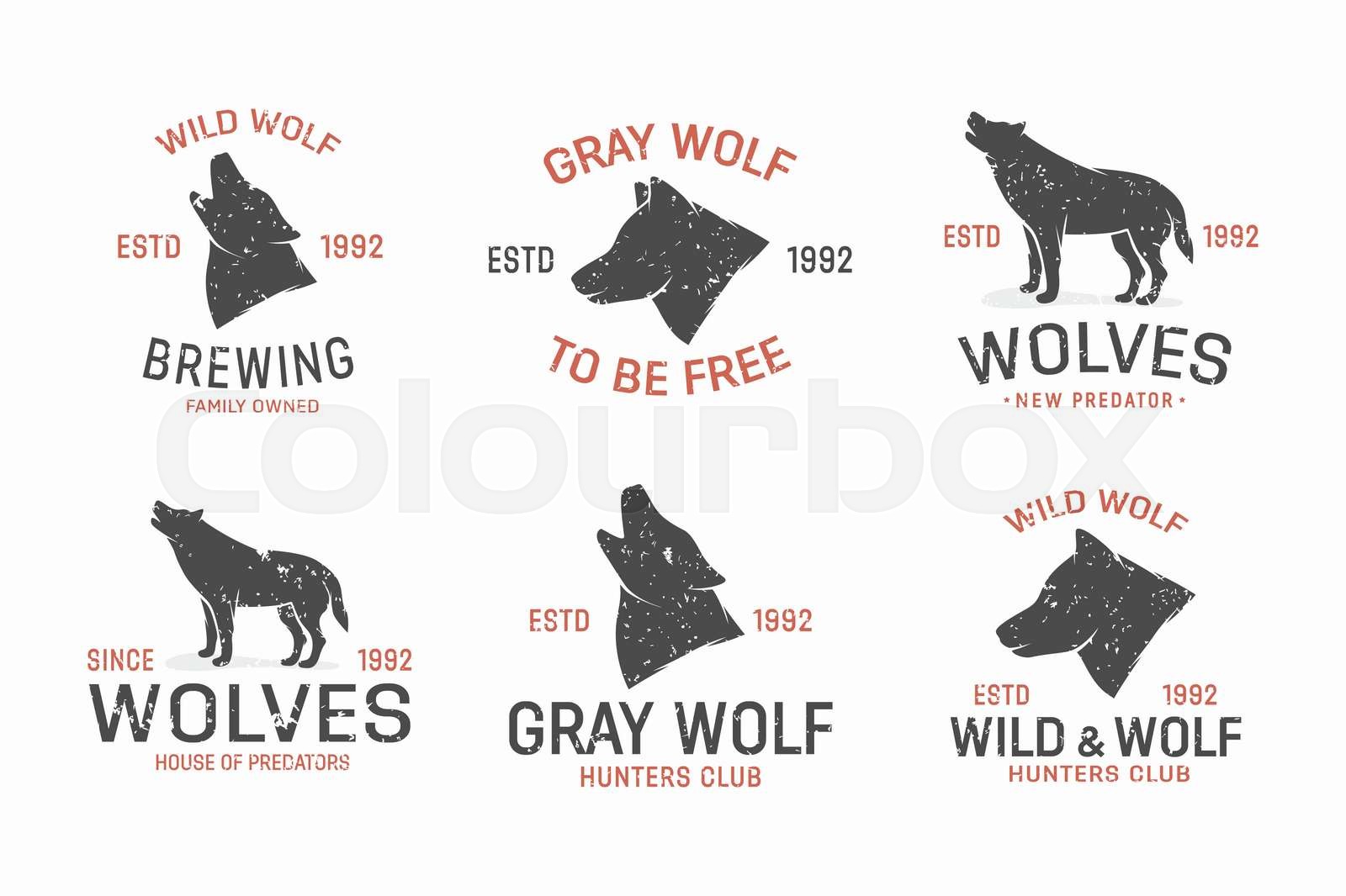 Set of vintage wolf logo and label design elements | Stock vector ...