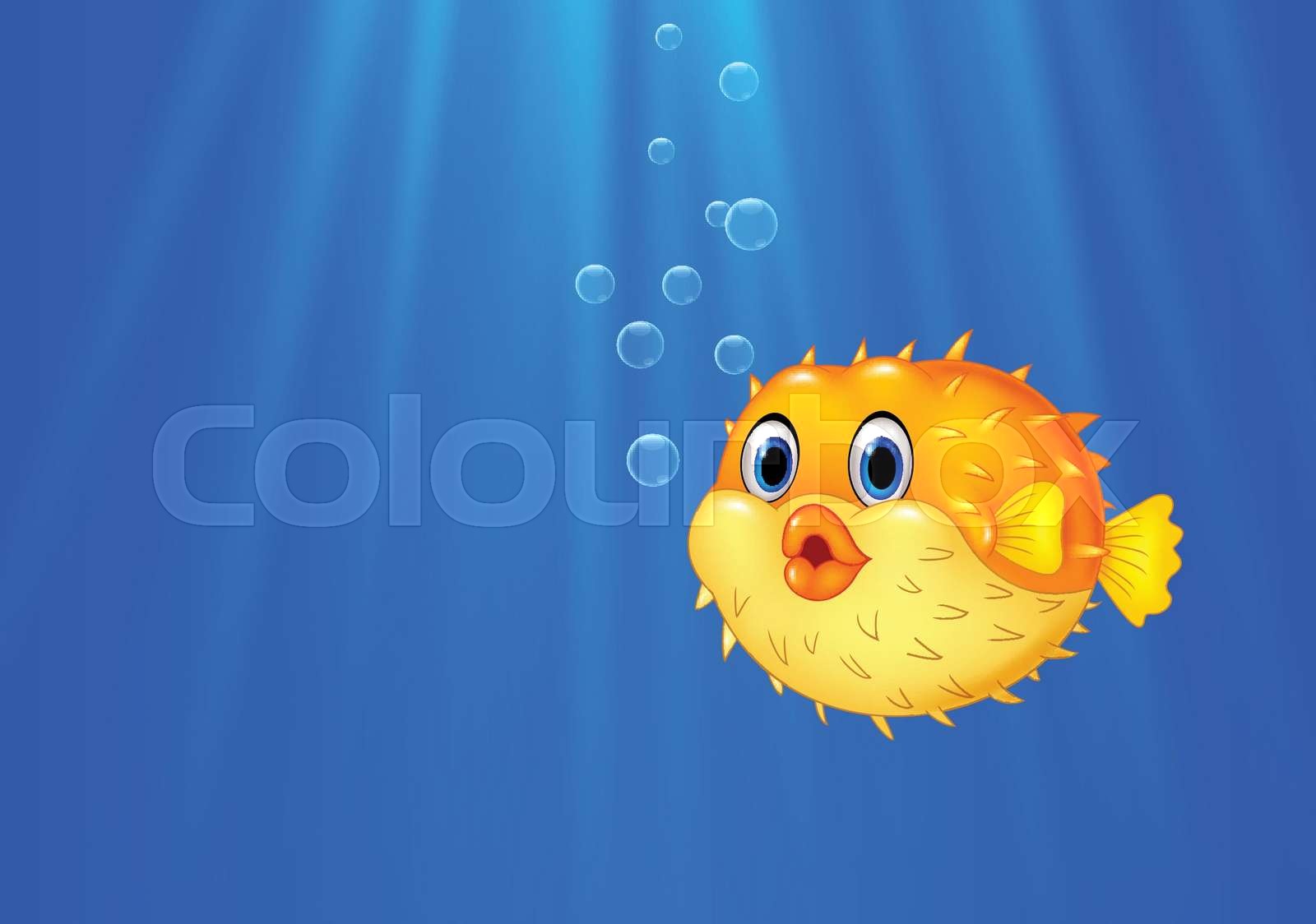 Cartoon funny puffer fish swimming in the ocean | Stock vector | Colourbox