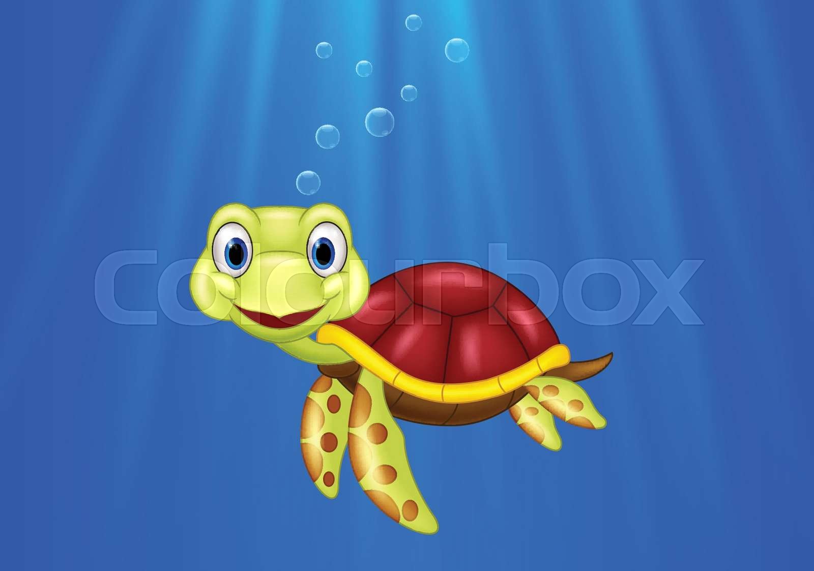Cartoon sea turtle swimming in the ocean | Stock vector | Colourbox