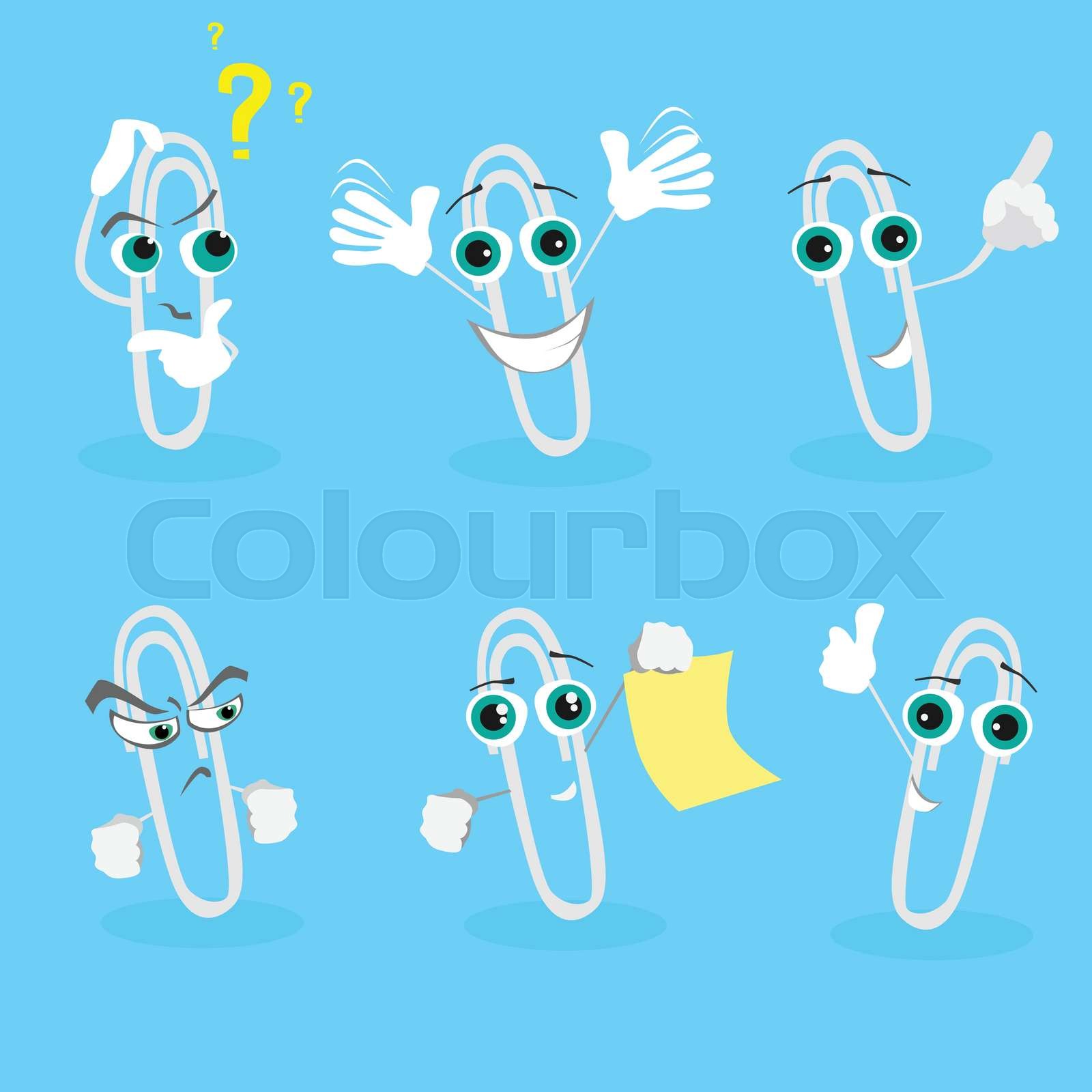 Paperclip Cartoon Character Set Collection Happy Smile Clip | Stock ...