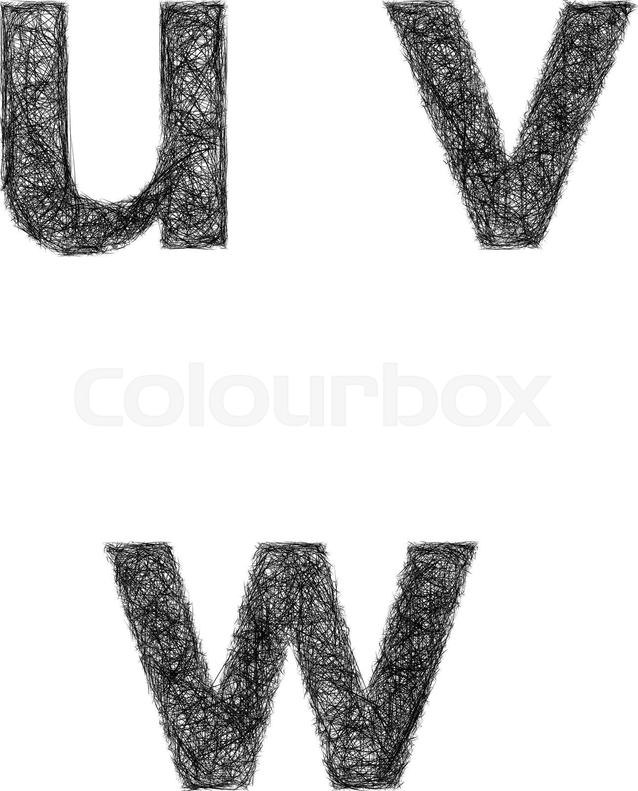 Sketch font set - lowercase letters u, v, w | Stock vector | Colourbox
