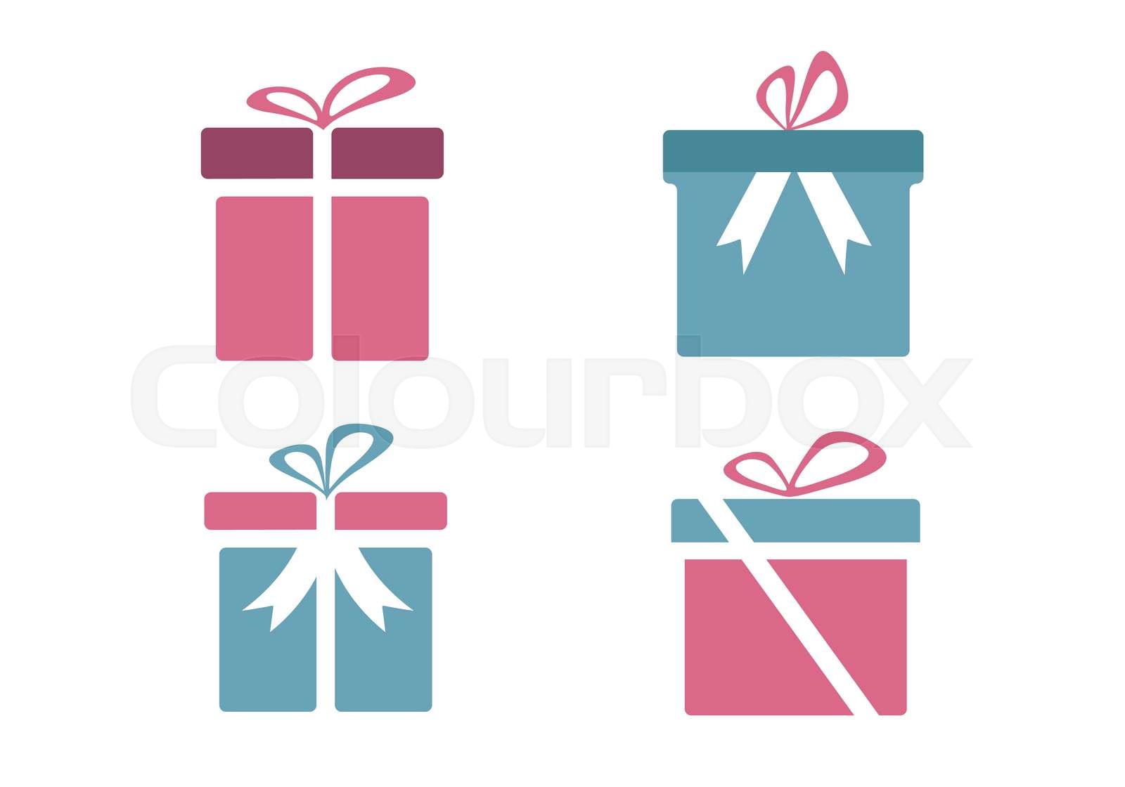 Gift box icon set in blue and violet pictogram | Stock vector | Colourbox