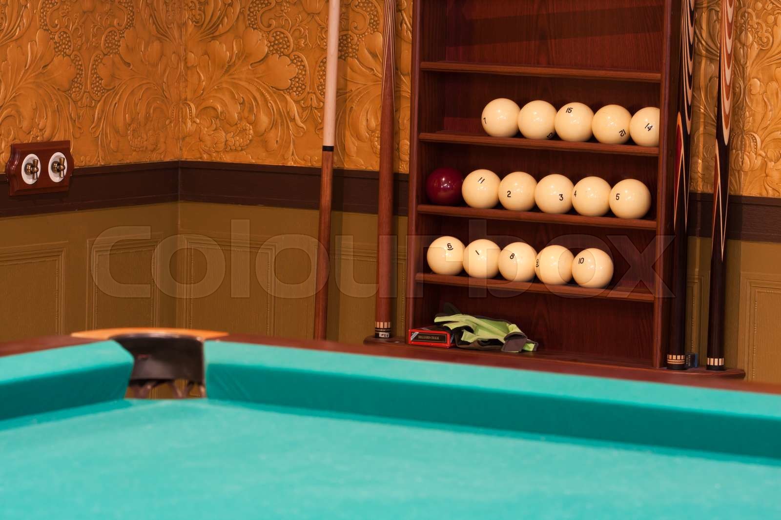 Billiards table and equipment | Stock image | Colourbox