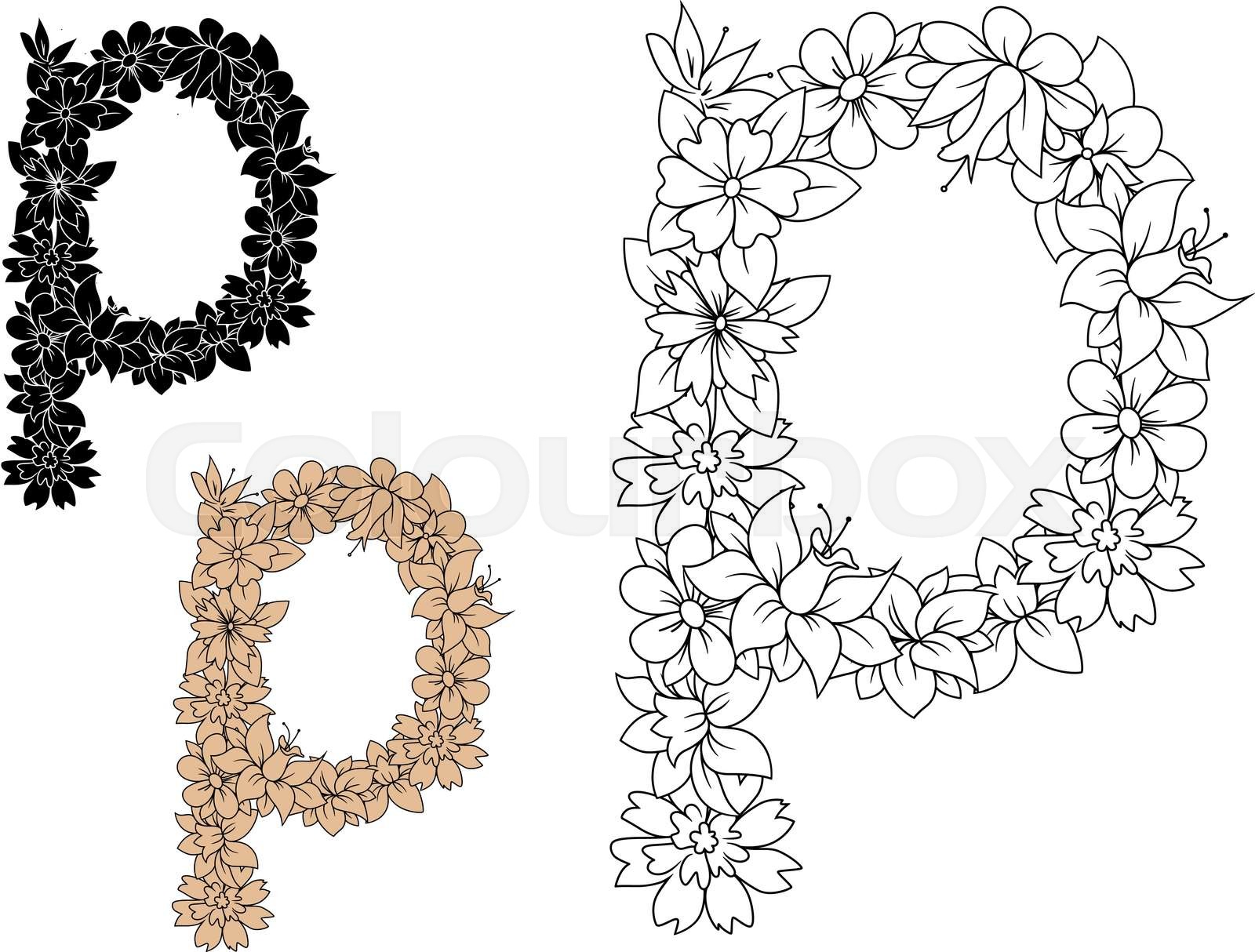 Retro floral small letter p | Stock vector | Colourbox