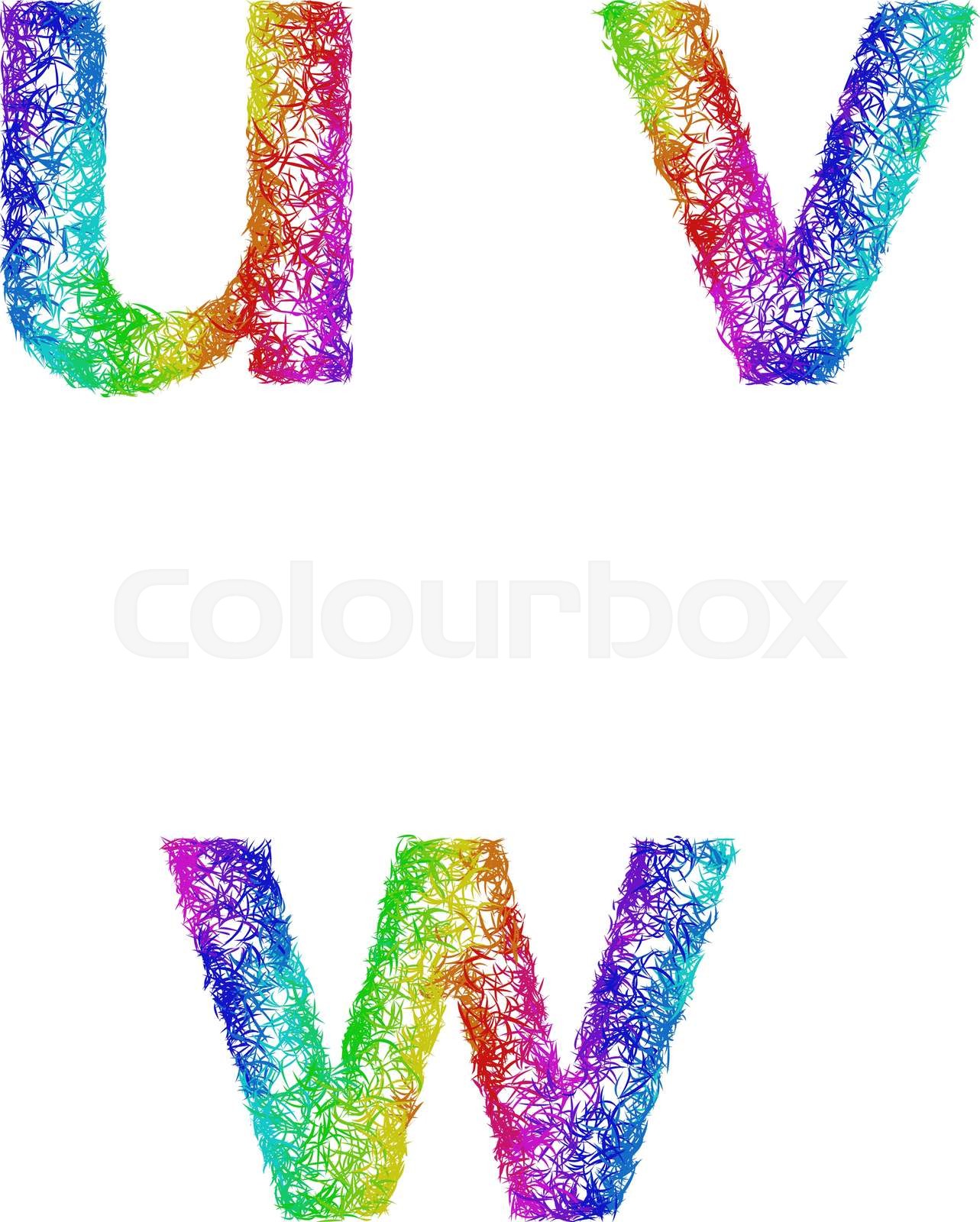 Rainbow sketch font set - lowercase letters u, v, w | Stock vector ...