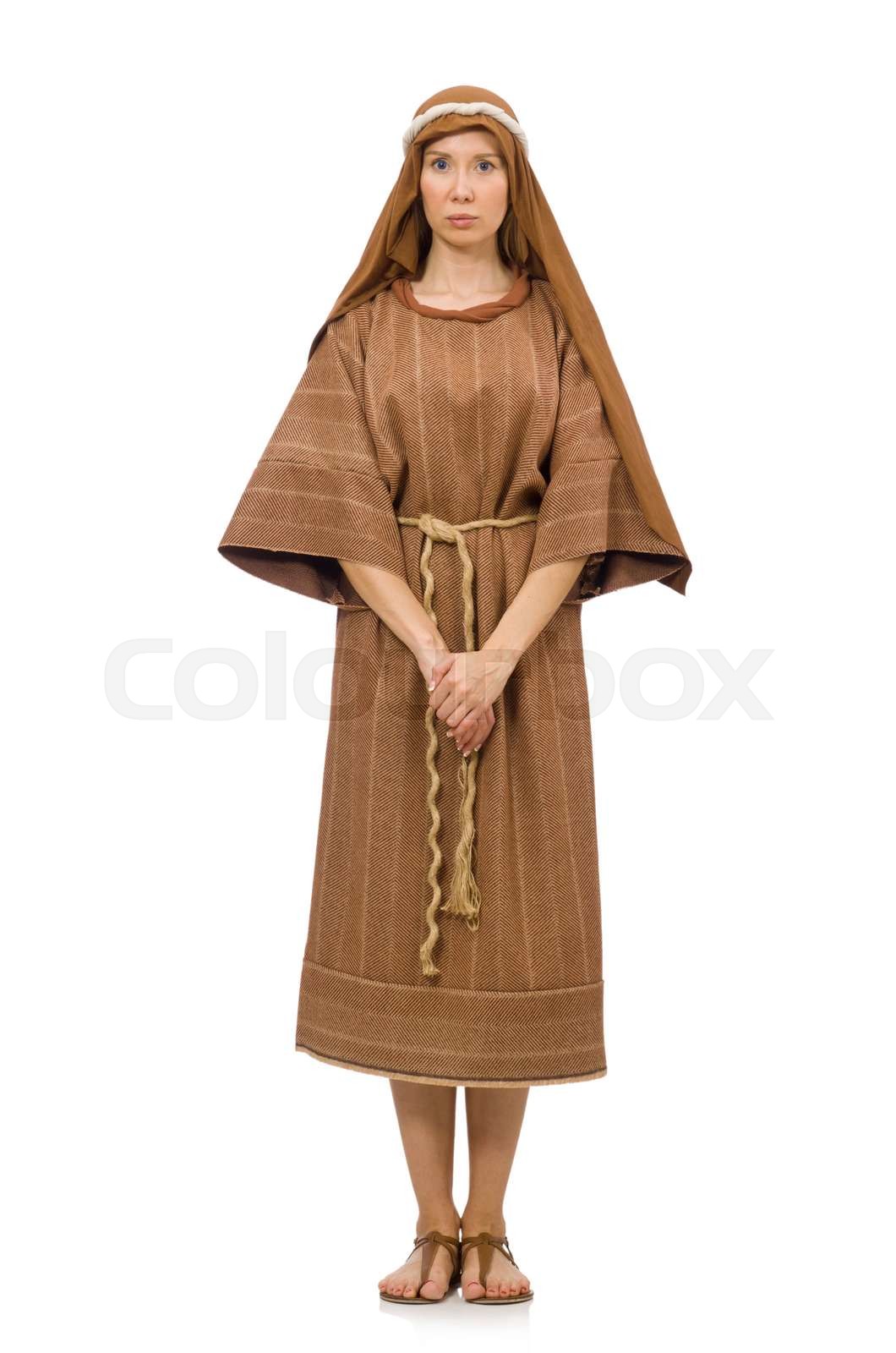 Woman wearing medieval arab clothing on white | Stock image | Colourbox