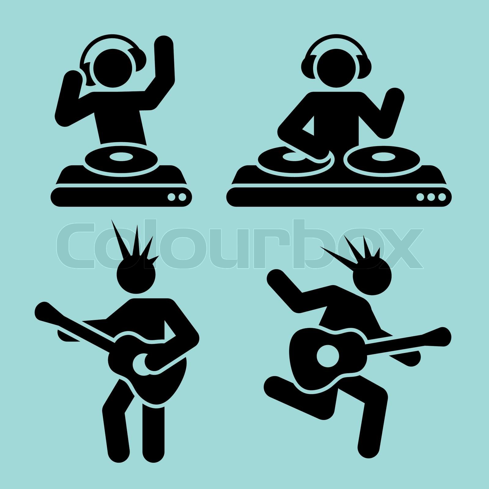 black music pictograms of dj and guitar player | Stock vector | Colourbox