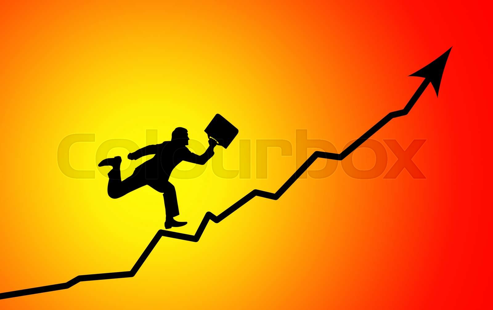 Businessman running to graph peak | Stock image | Colourbox