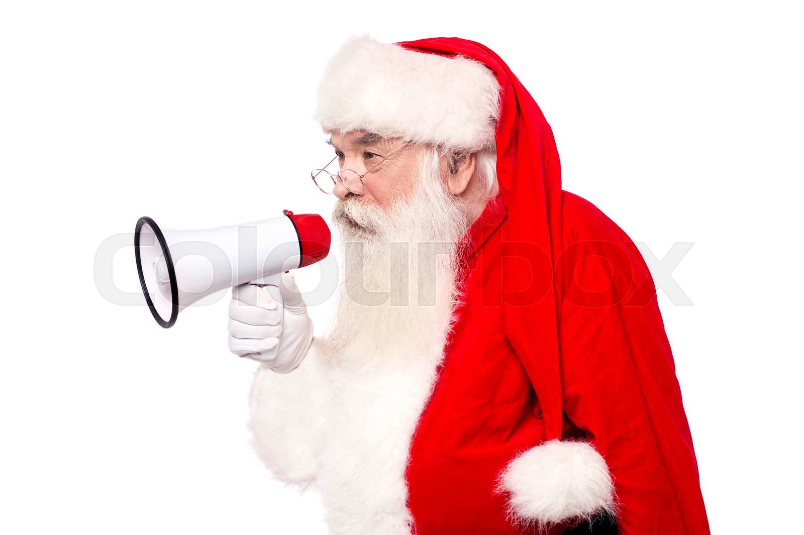 Santa claus speaking via megaphone | Stock image | Colourbox