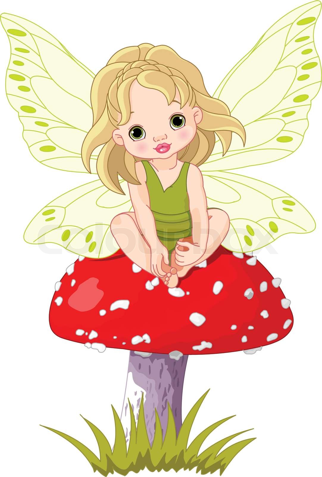Baby Fee Elf sitzend auf Pilz | Stock-Vektor | Colourbox