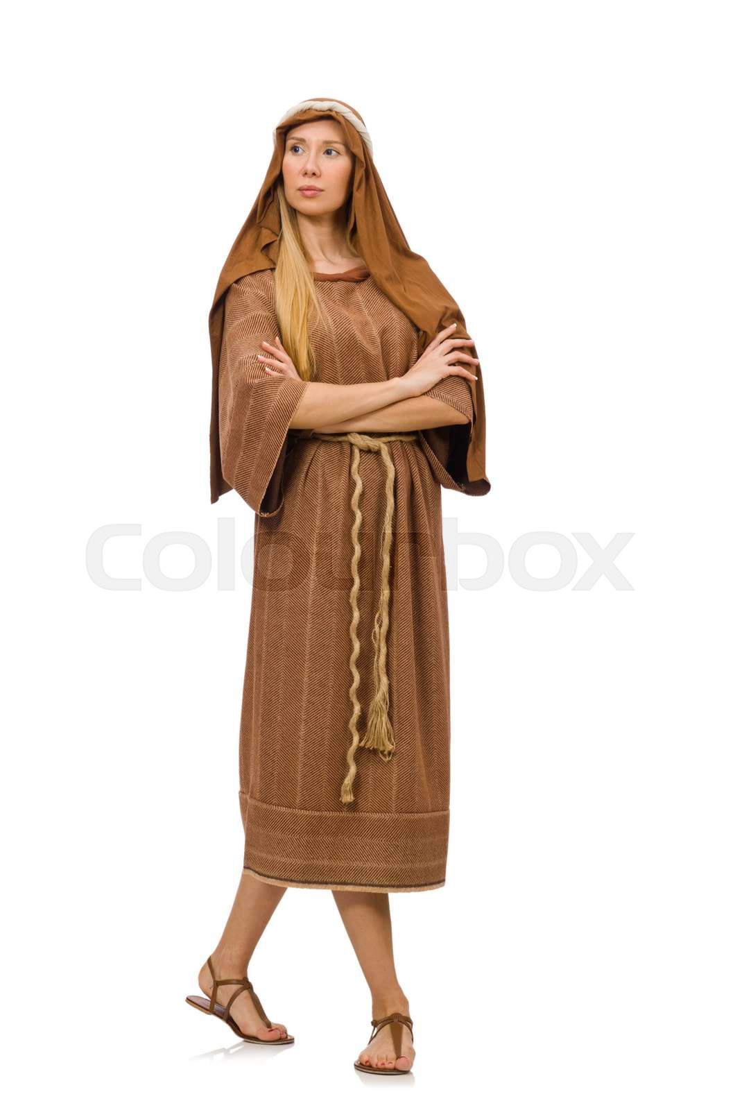 Woman wearing medieval arab clothing on white | Stock image | Colourbox