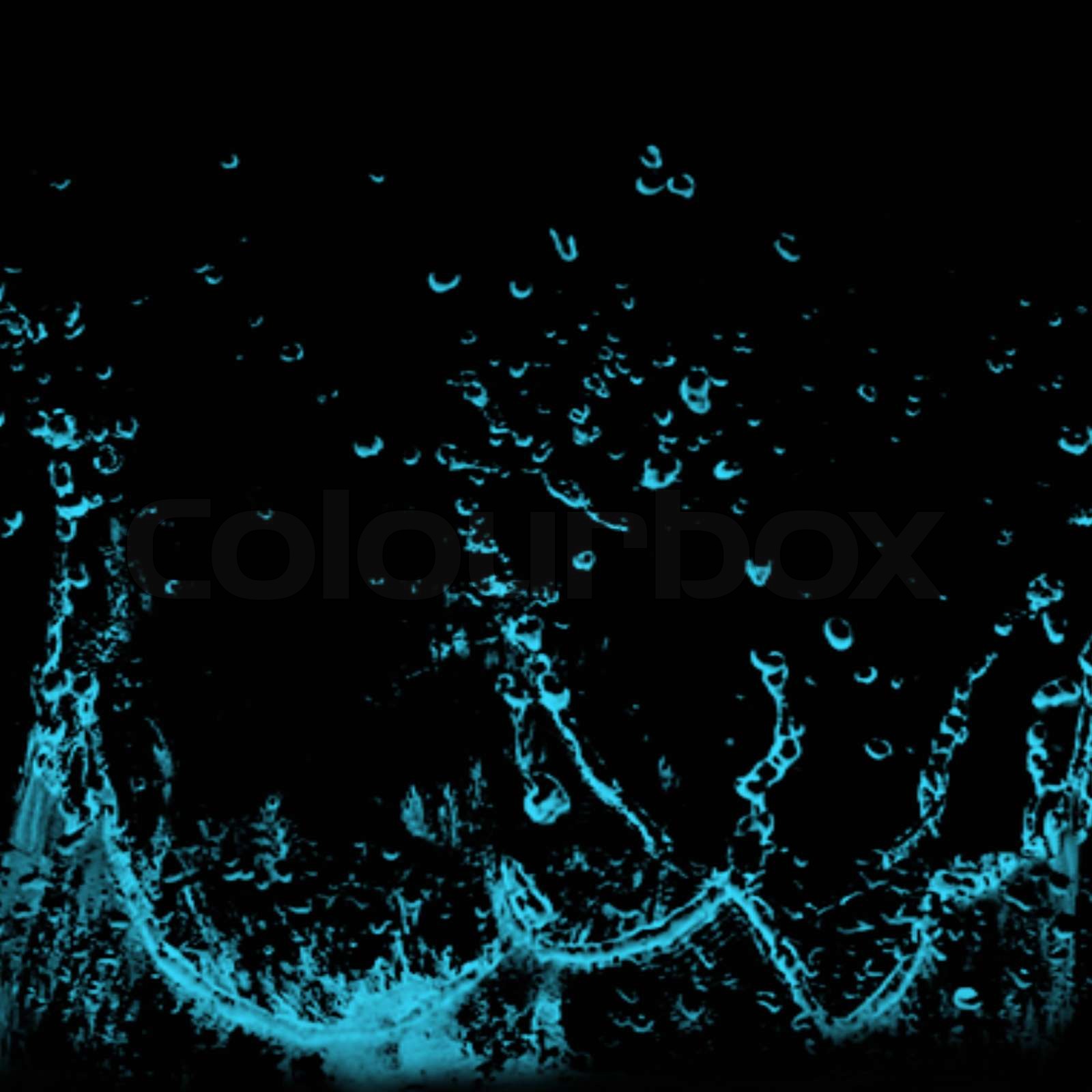 Vandsprøjt på en sort baggrund, blå dråber | Stock foto | Colourbox