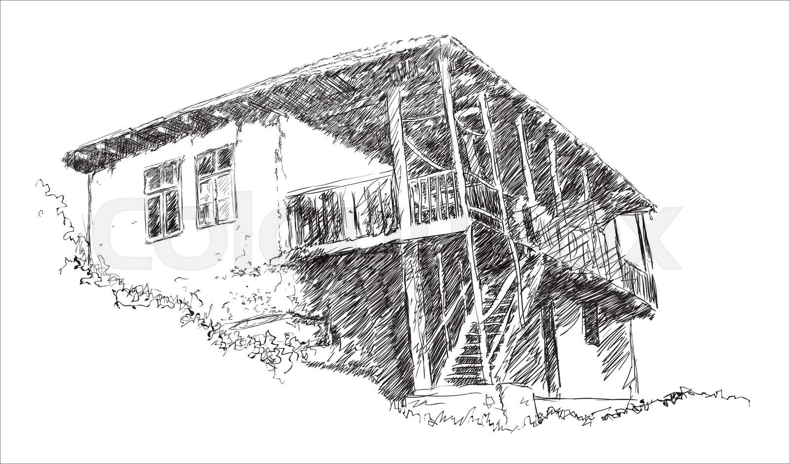 Old rural house sketch | Stock vector | Colourbox