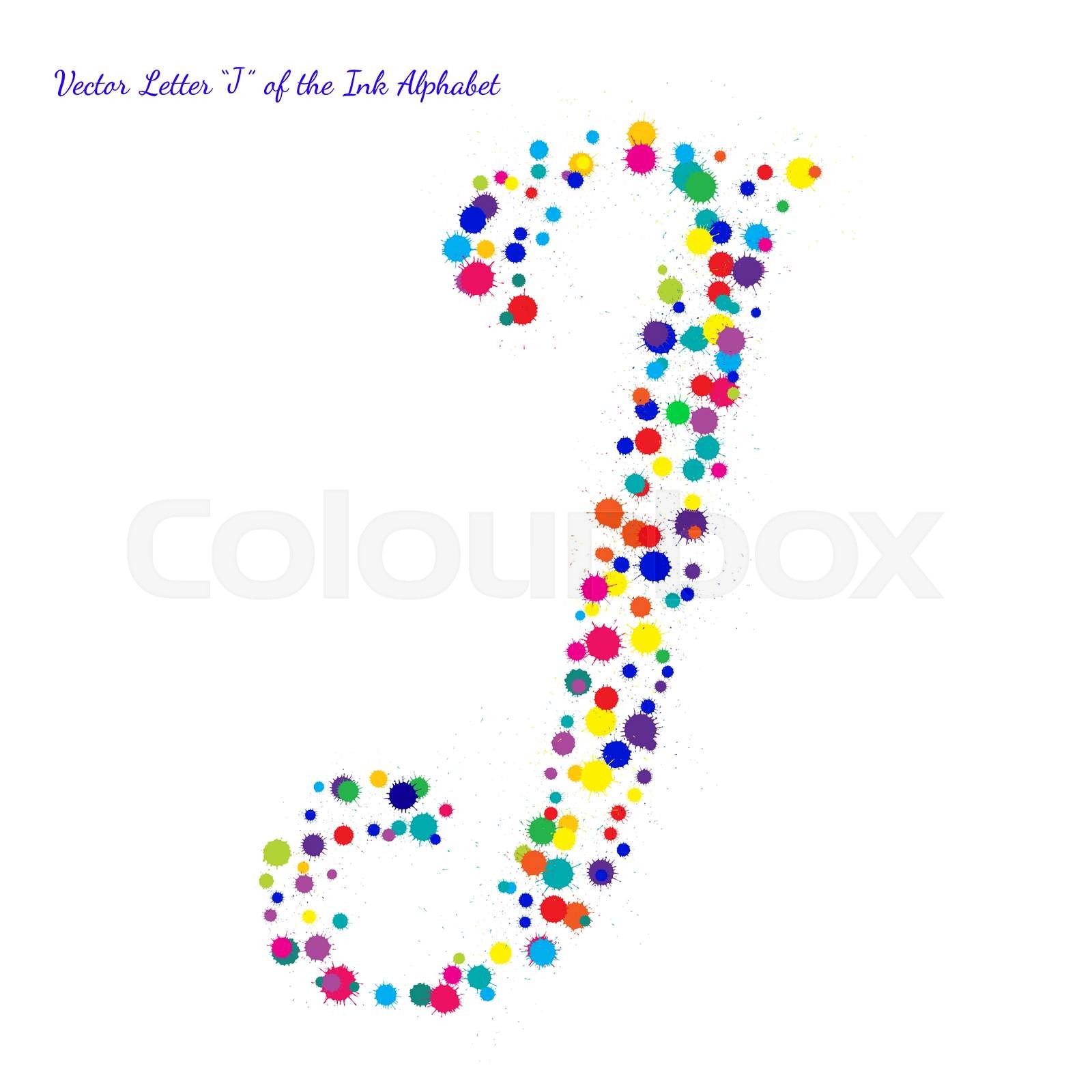 Vector Letter J from Bright Color Ink Blots with Splashes | Stock ...