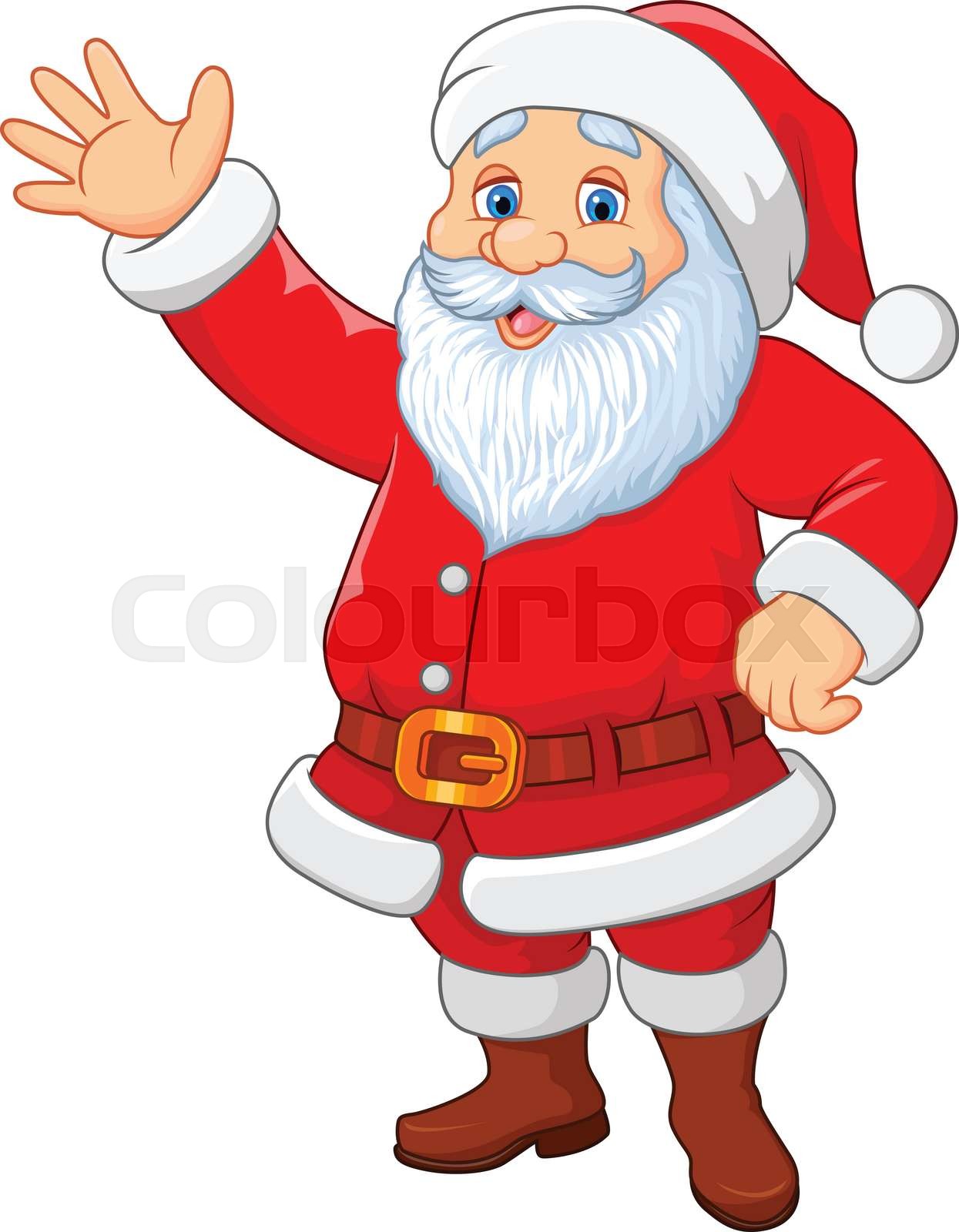 Cartoon funny Santa waving hand isolated on white background | Stock ...