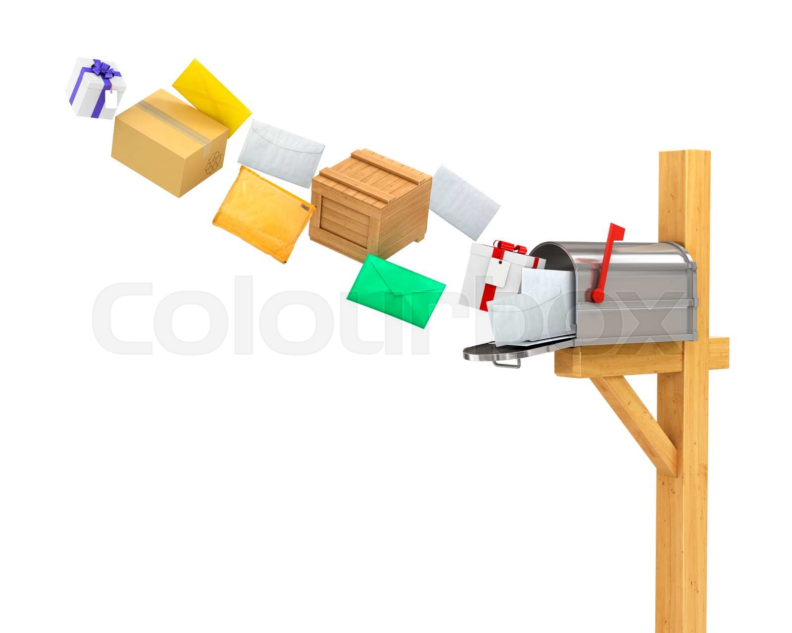 Mailbox (flying parcels and letters) | Stock image | Colourbox