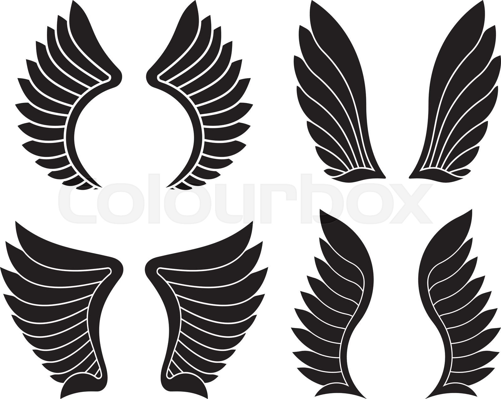 Set of four pairs of black wings. Vector illustration. | Stock vector ...