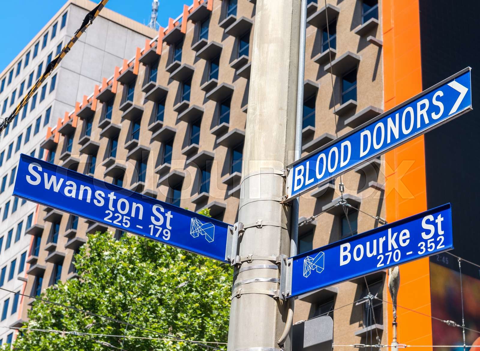 Streets intersection signs in Melbourne downtown | Stock image | Colourbox