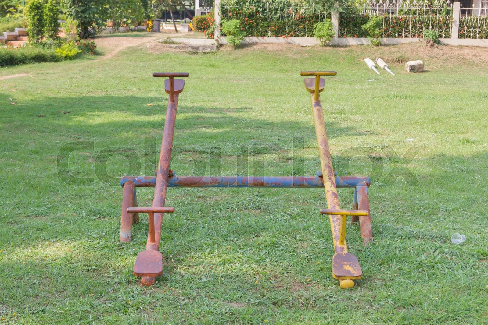 Old see-saw in the old playground | Stock image | Colourbox
