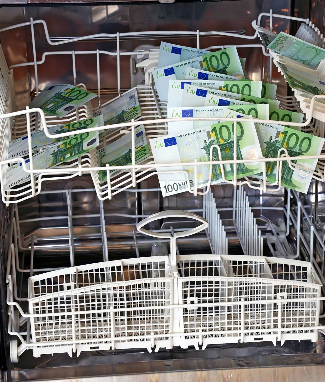 clean new hundred euro banknotes in dishwasher | Stock image | Colourbox