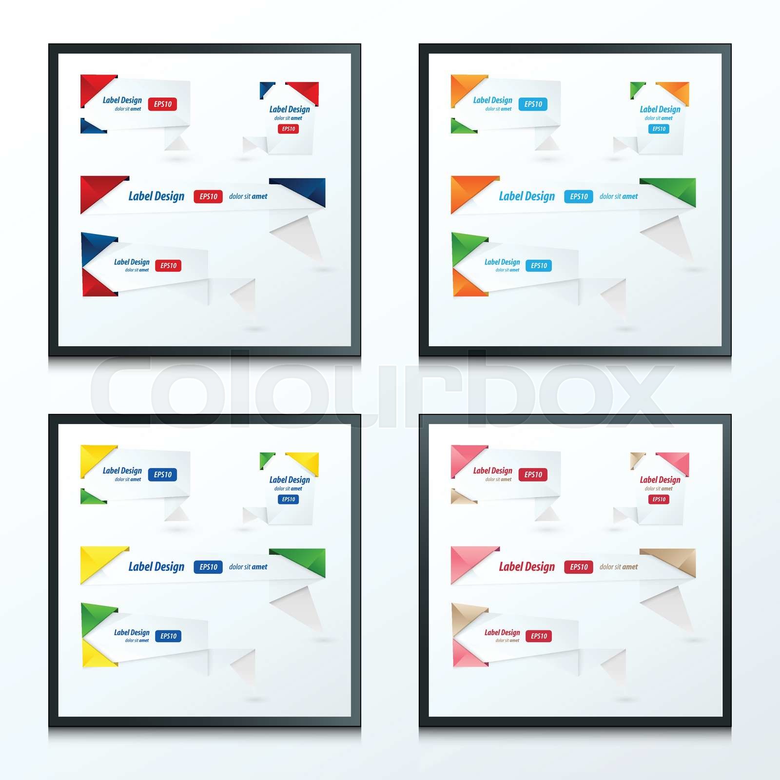 Origami label design set 4 style | Stock vector | Colourbox