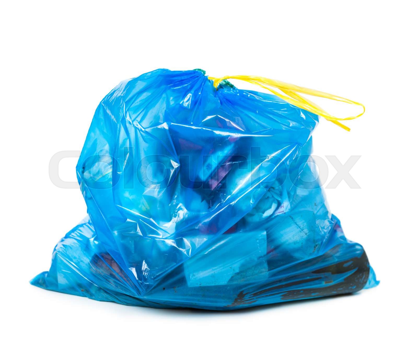 blue garbage bag with trash | Stock image | Colourbox