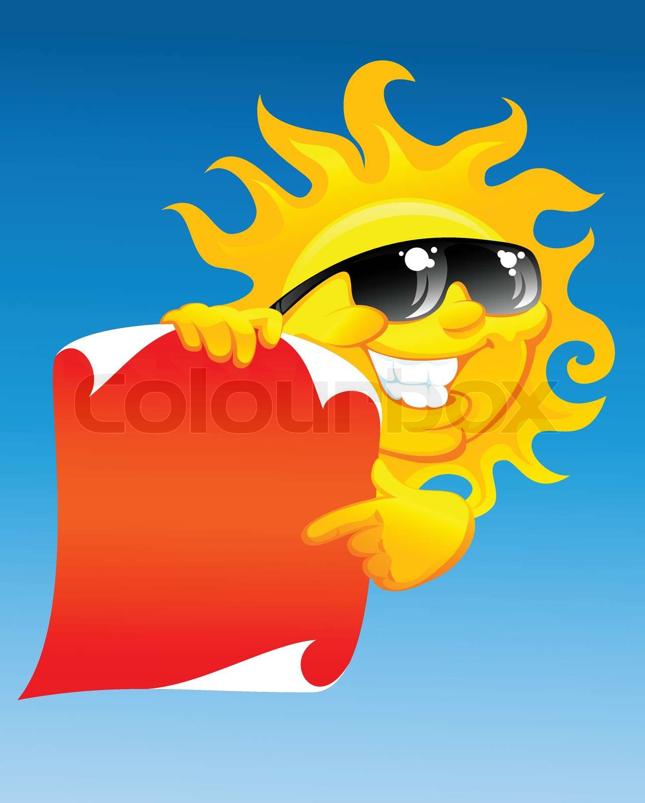 Vektor-Illustration der Comic- Sonne mit roten Blättern | Stock-Vektor ...