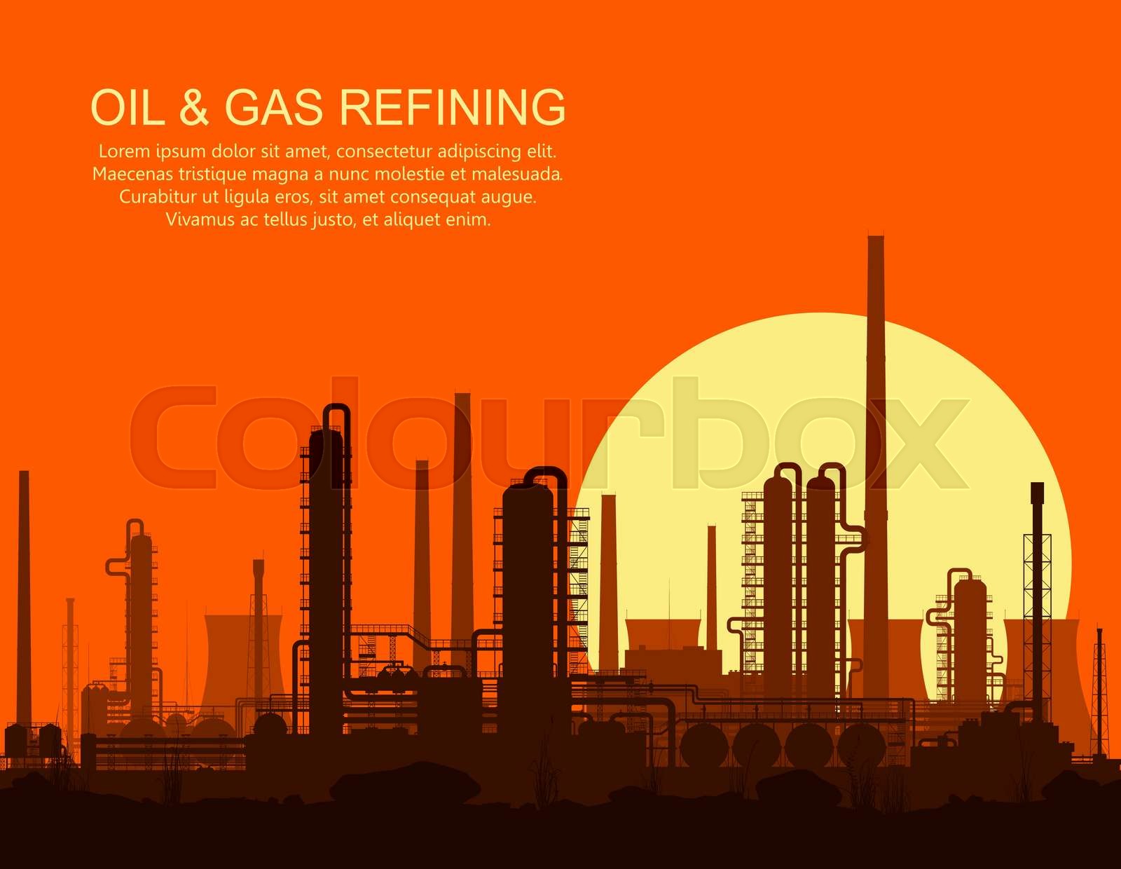 Oil refinery at sunset. Vector illustration. | Stock vector | Colourbox