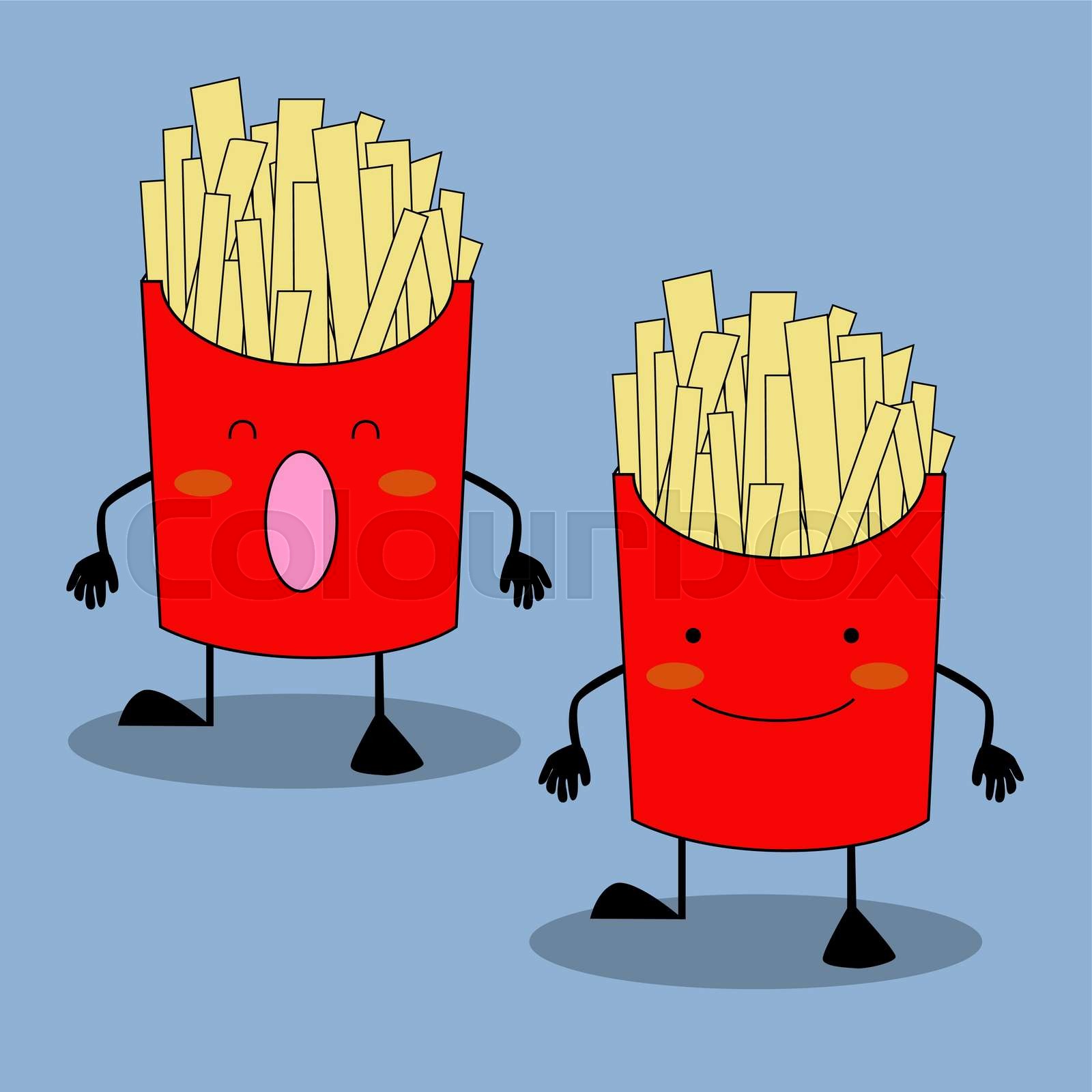 Vector illustration of Funny french fries cartoon characters | Stock ...