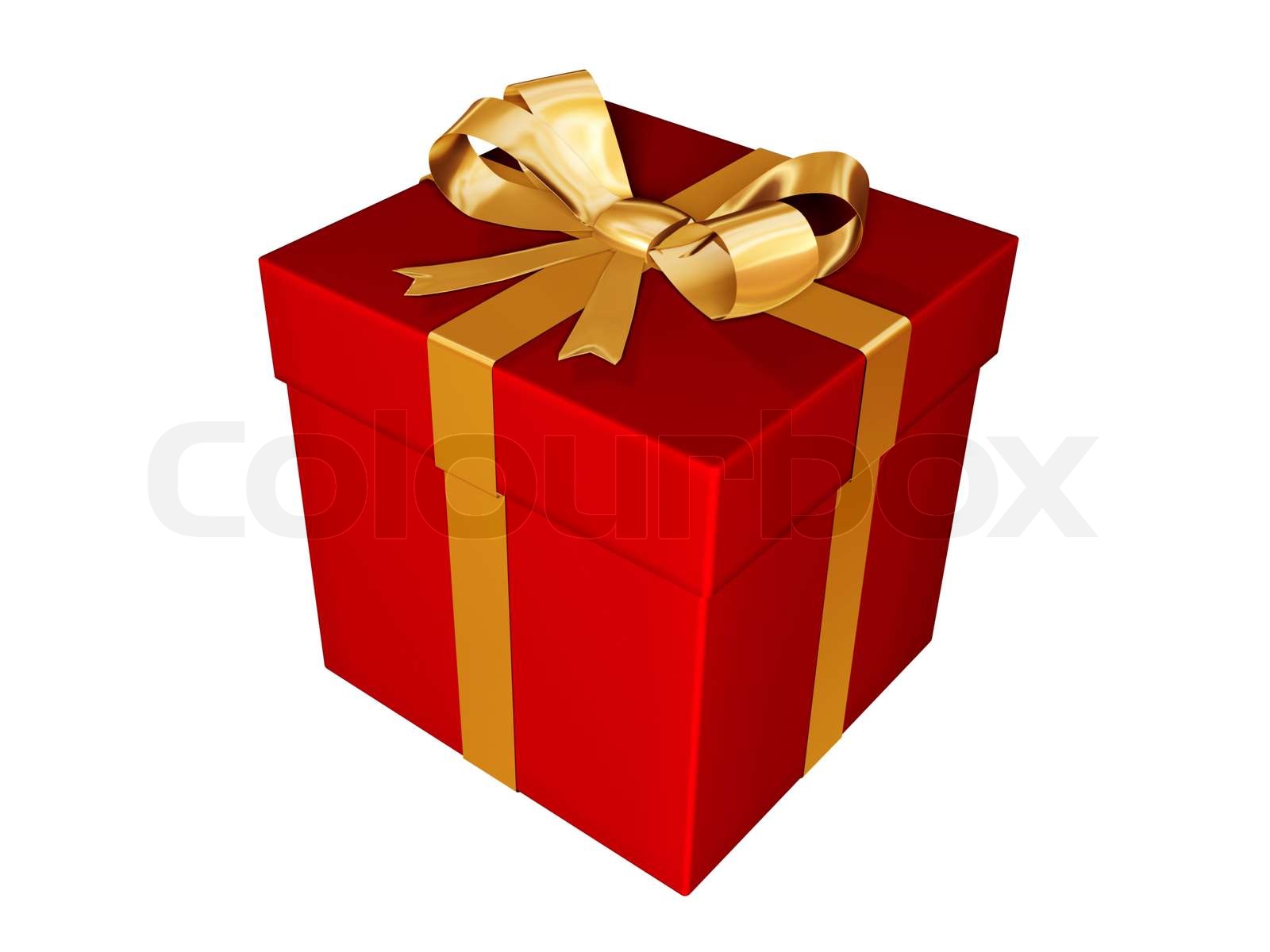 present-gif red box with golden ribbon isolated | Stock image | Colourbox