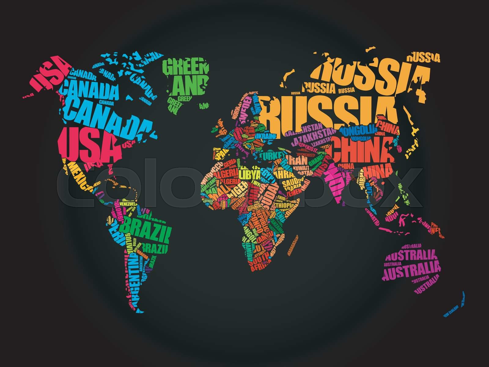 World Map in Typography word cloud | Stock vector | Colourbox
