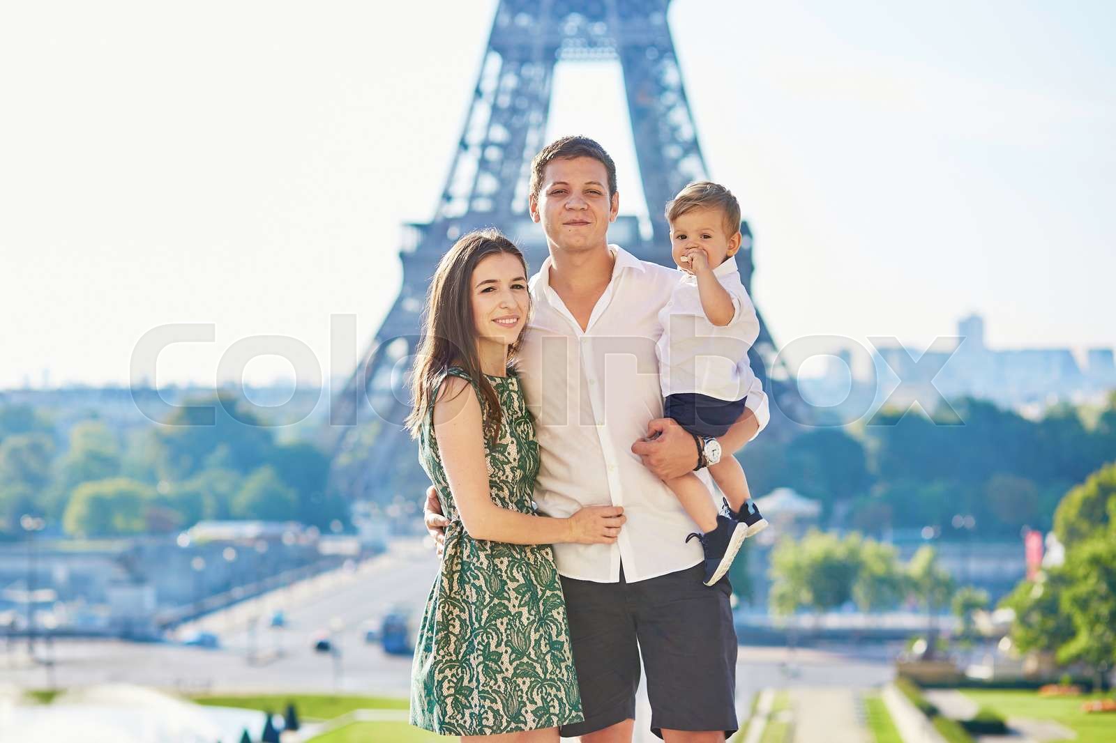 Happy family enjoying their vacation in Paris, France | Stock image ...