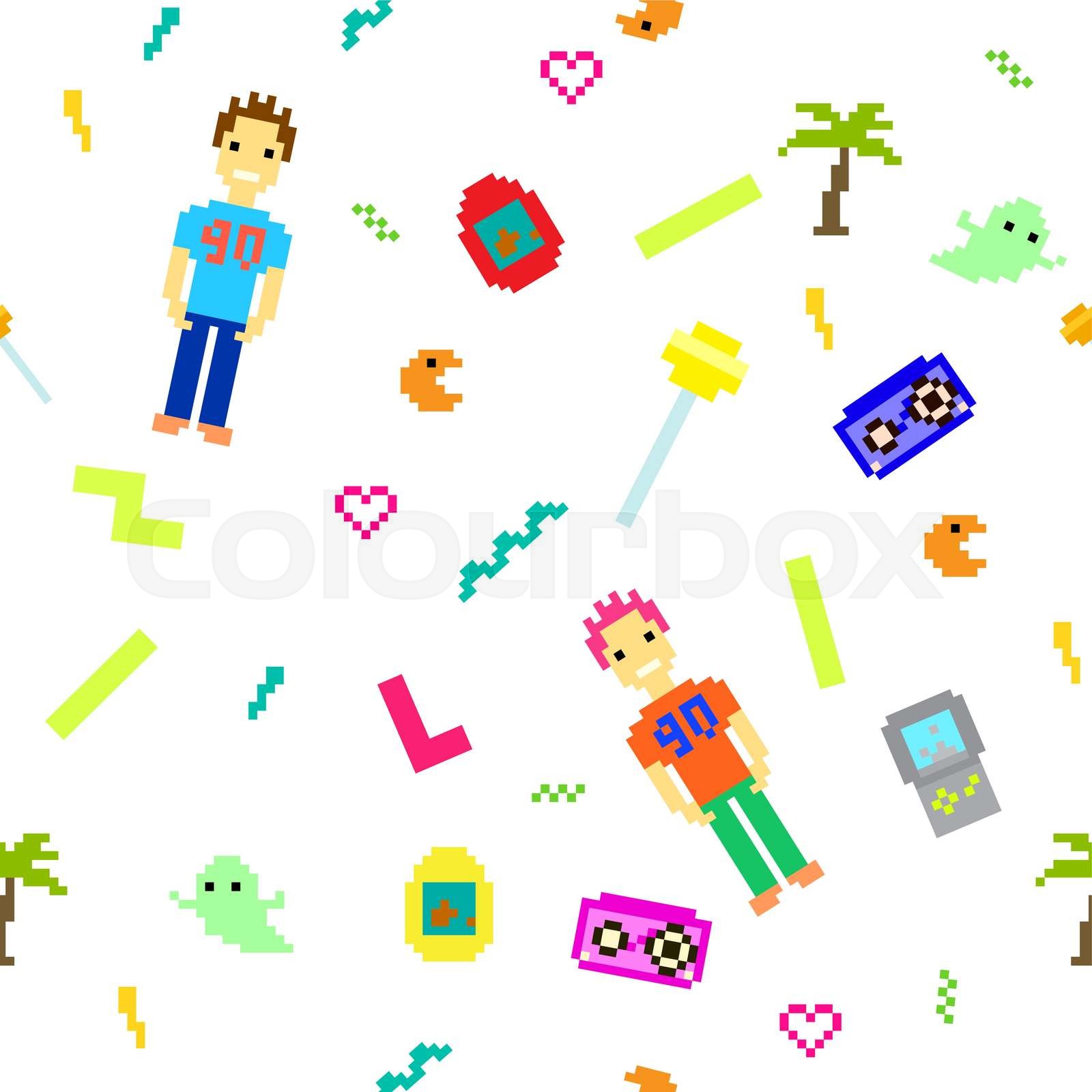 Pixel art 90s retro style seamless pattern | Stock vector | Colourbox