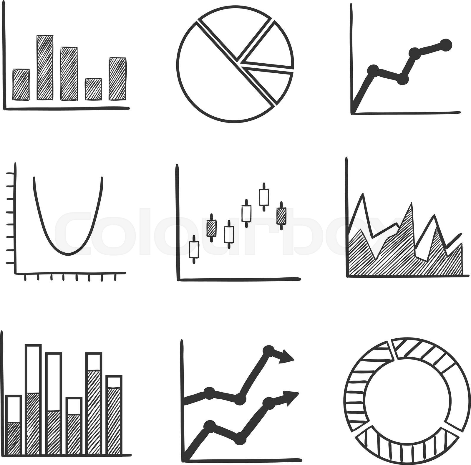 Sketch style icons of business charts and graphs | Stock vector | Colourbox