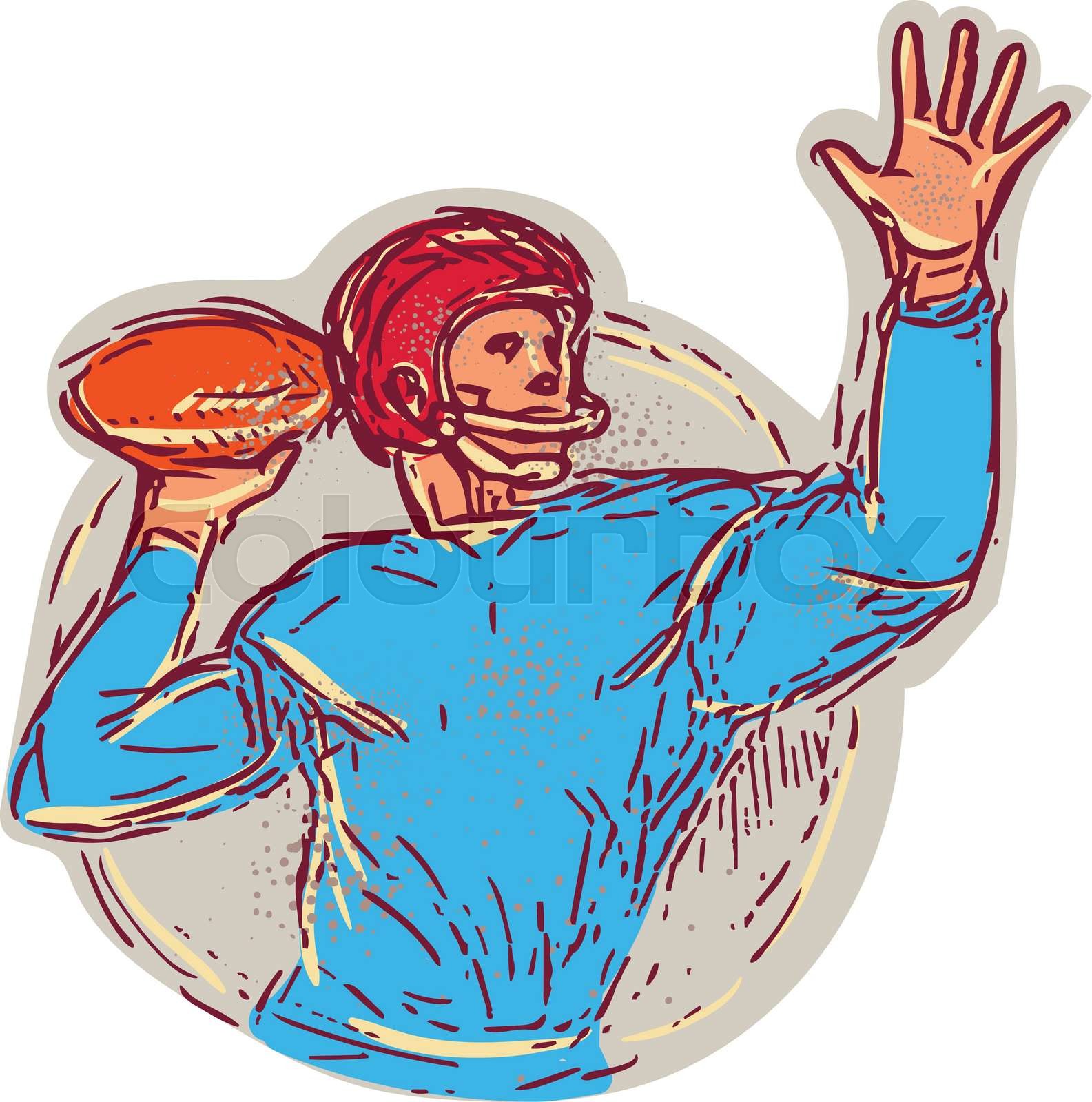 American Football Quarterback Throwing Ball Drawing | Stock vector ...