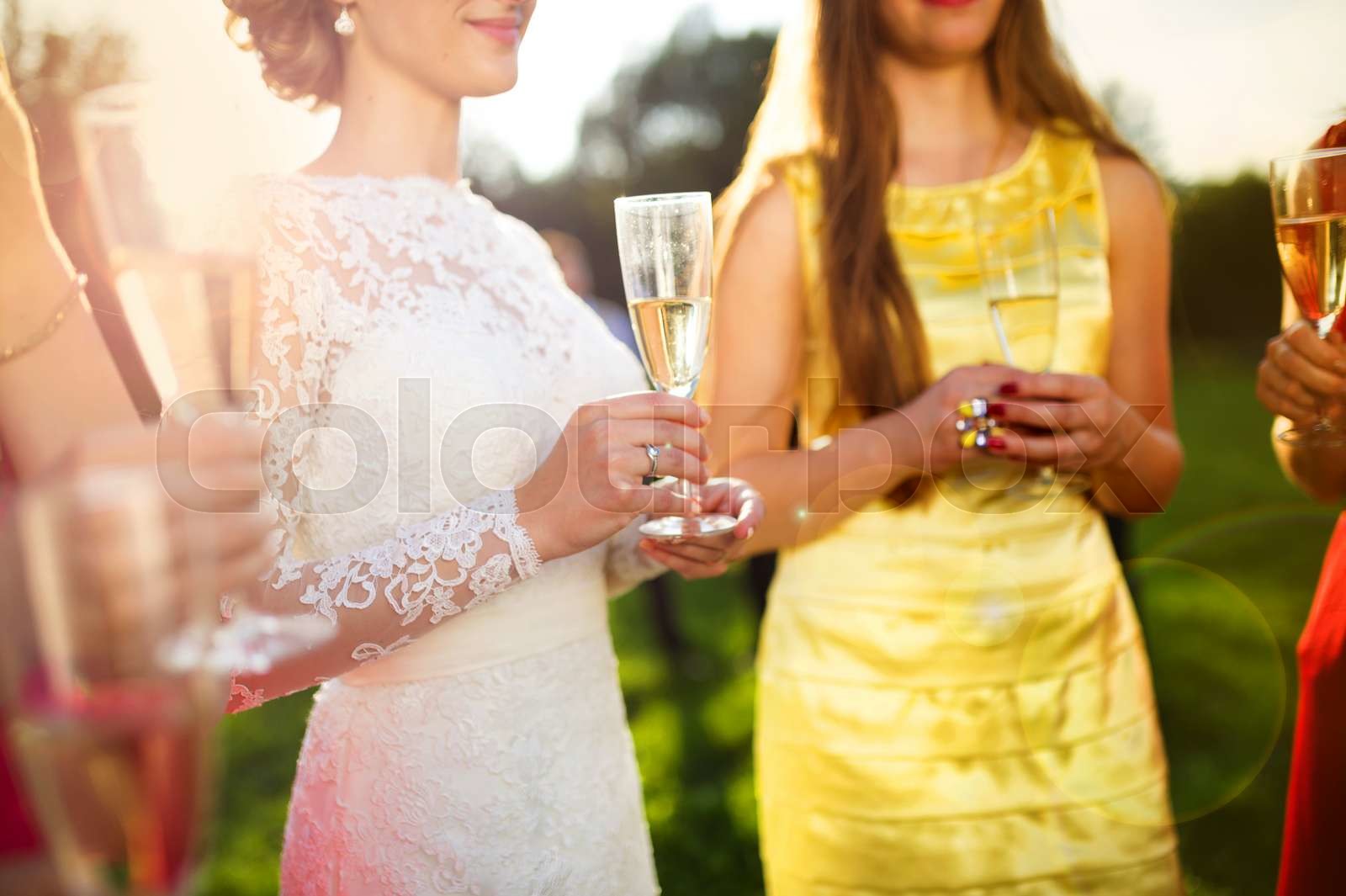 Bride with bridesmaids toasting | Stock image | Colourbox