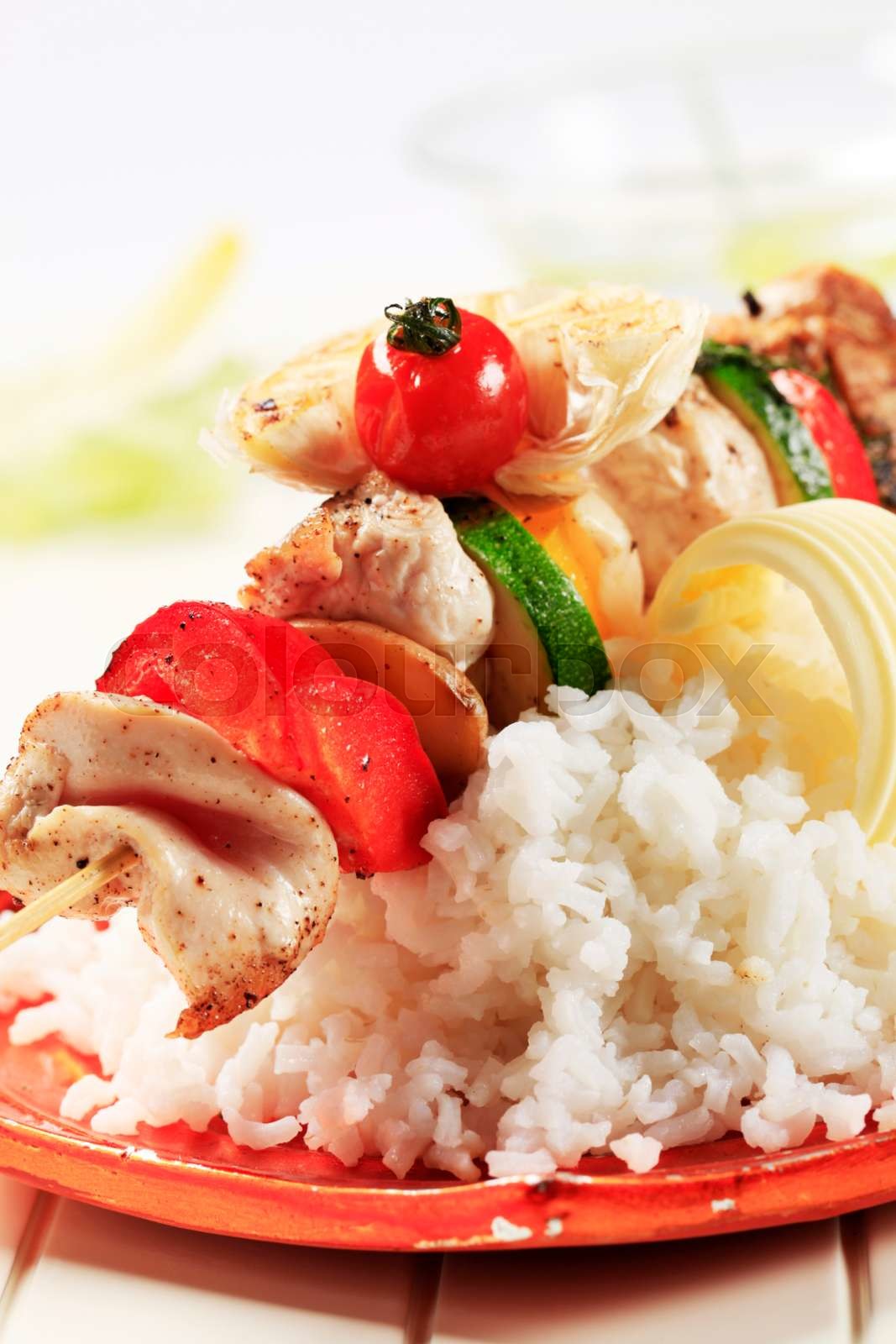 Chicken shish kebab and rice | Stock image | Colourbox